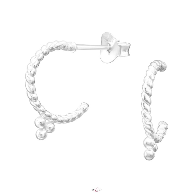 Half Hoop - 925 Sterling Silver Plain Ear Studs